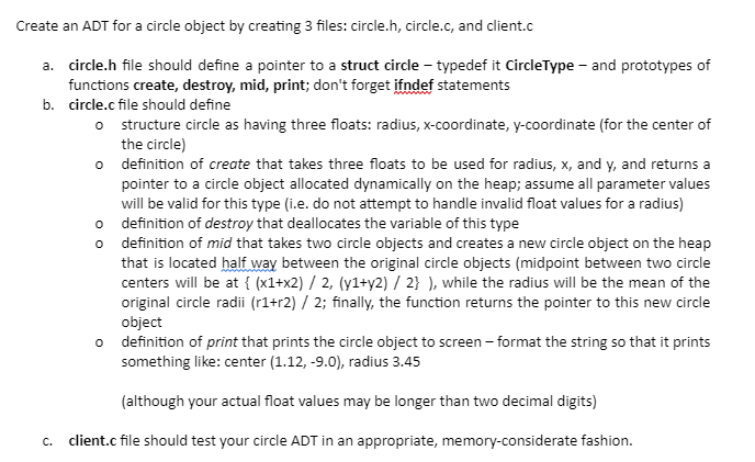 Solved Create an ADT for a circle object by creating 3 | Chegg.com