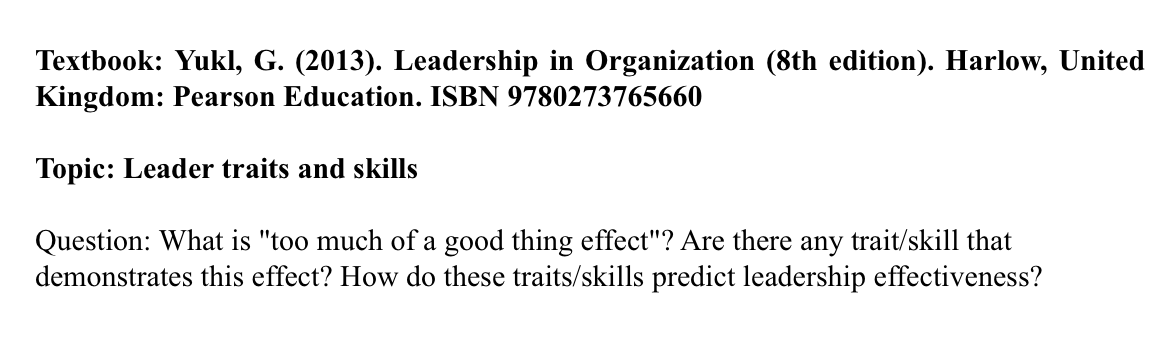 Solved Textbook: Yukl, G. (2013). Leadership in Organization | Chegg.com