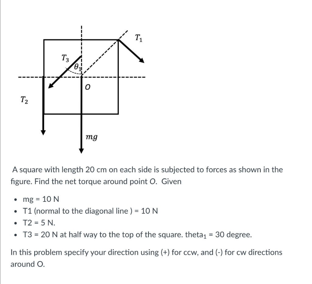 Solved T1 T3 T2 mg A square with length 20 cm on each side | Chegg.com