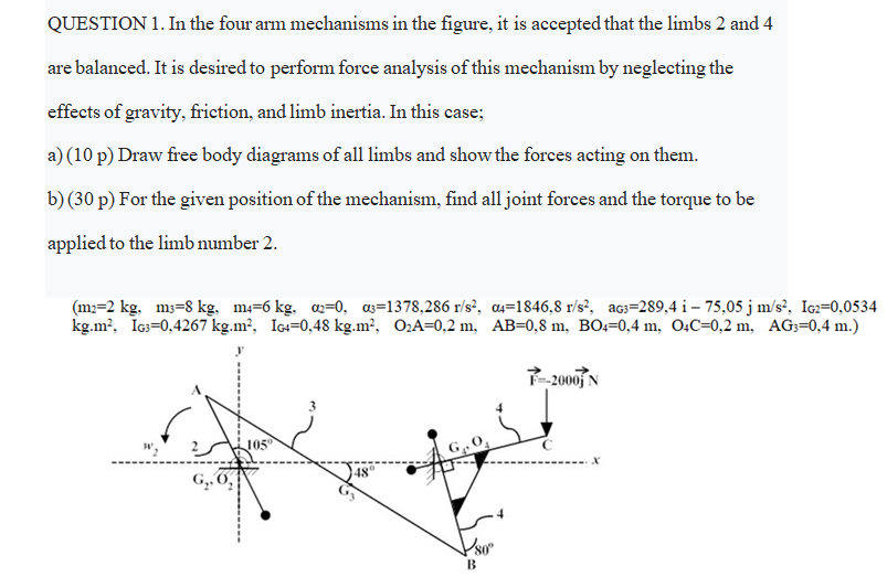 QUESTION 1. In the four arm mechanisms in the figure, | Chegg.com