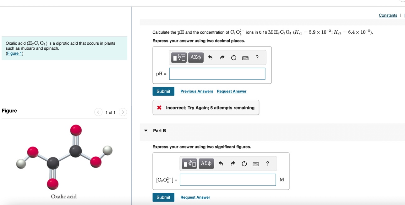 Solved Calculate the pH and the concentration of C2O42− ions | Chegg.com