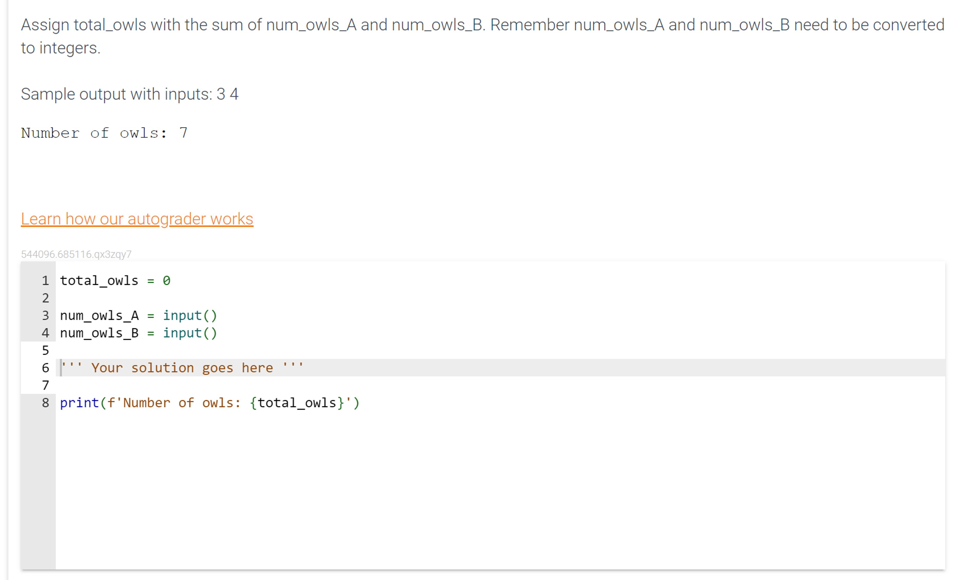 Solved Assign total_owls with the sum of num_owls_A and | Chegg.com