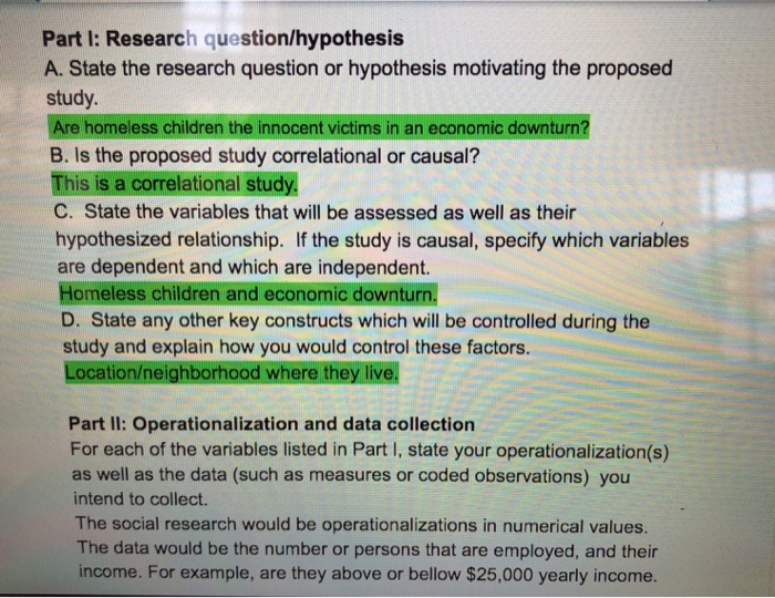Solved Part I: Research question/hypothesis A. State the | Chegg.com