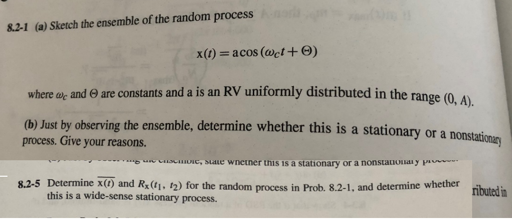 Solved 8.2-1 (a) Sketch the ensemble of the random process | Chegg.com