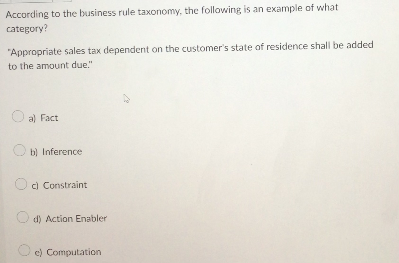 Solved According to the business rule taxonomy, the | Chegg.com