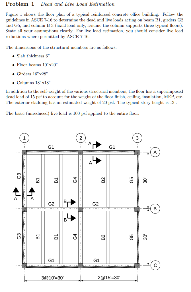 Solved Problem 1 Dead and Live Load Estimation Figure 1 | Chegg.com