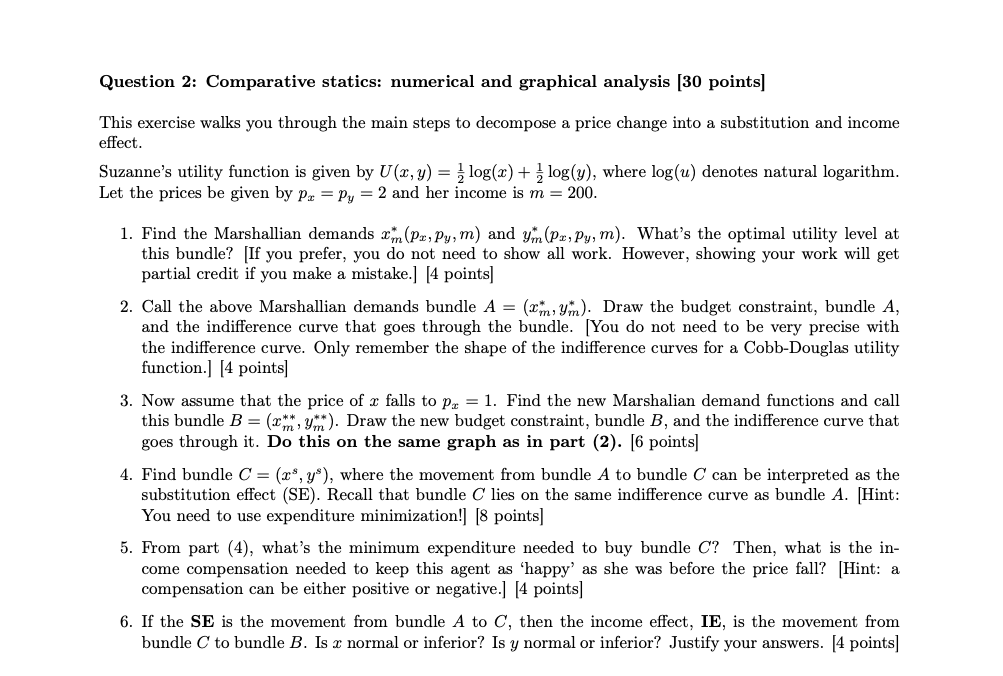 Question 2: Comparative statics: numerical and | Chegg.com