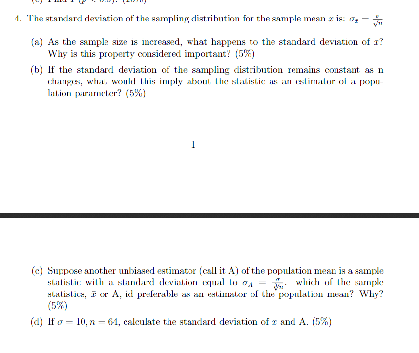 Solved 4. The standard deviation of the sampling | Chegg.com