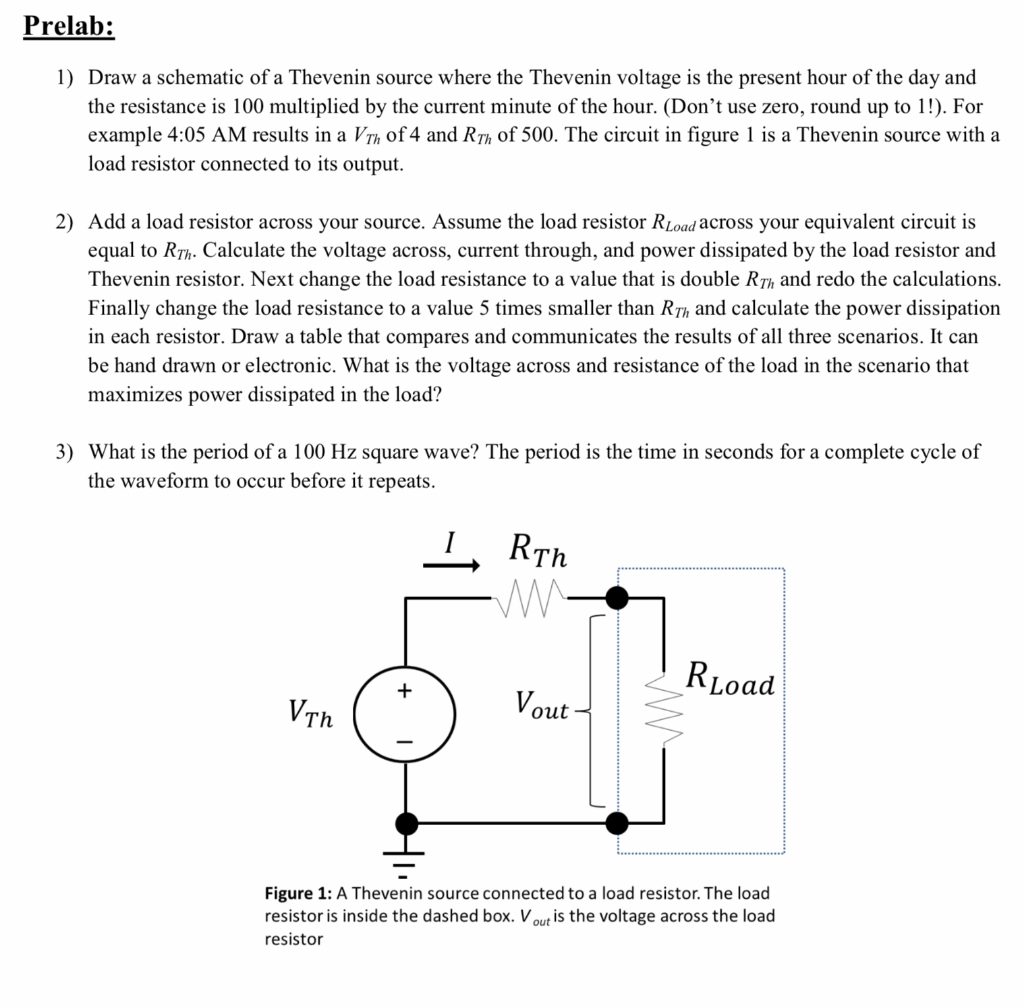 Solved Prelab: 1 Draw a schematic of a Thevenin source where | Chegg.com