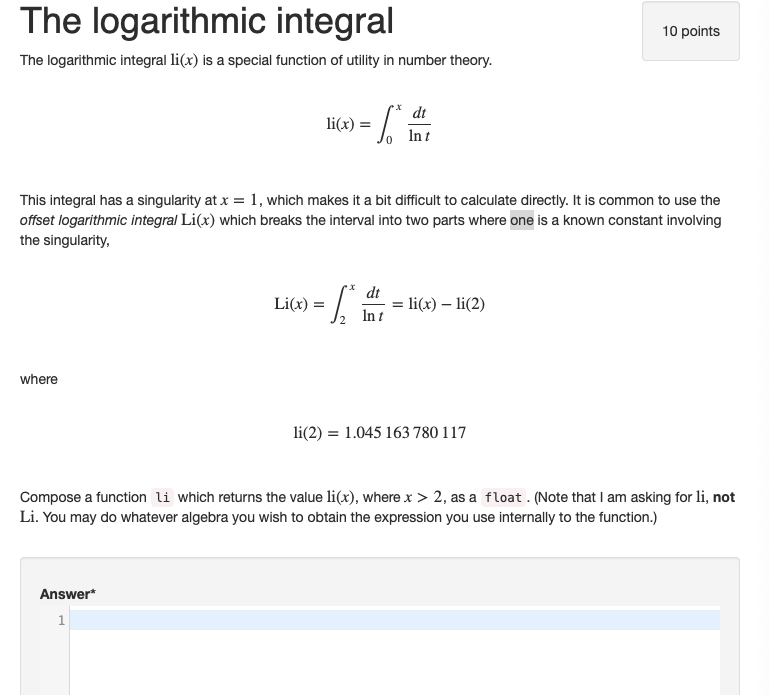 The logarithmic integral 10 points The logarithmic | Chegg.com