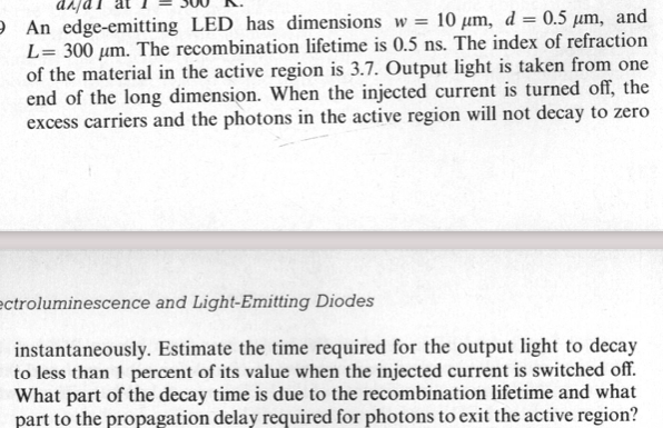 Solved dar An edge-emitting LED has dimensions w = 10 um, d | Chegg.com