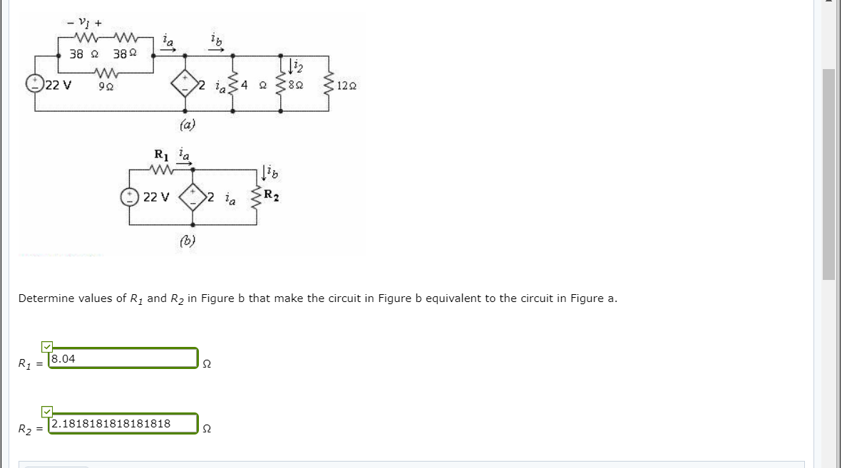 Solved Because the circuits are equivalent, the currents ia | Chegg.com