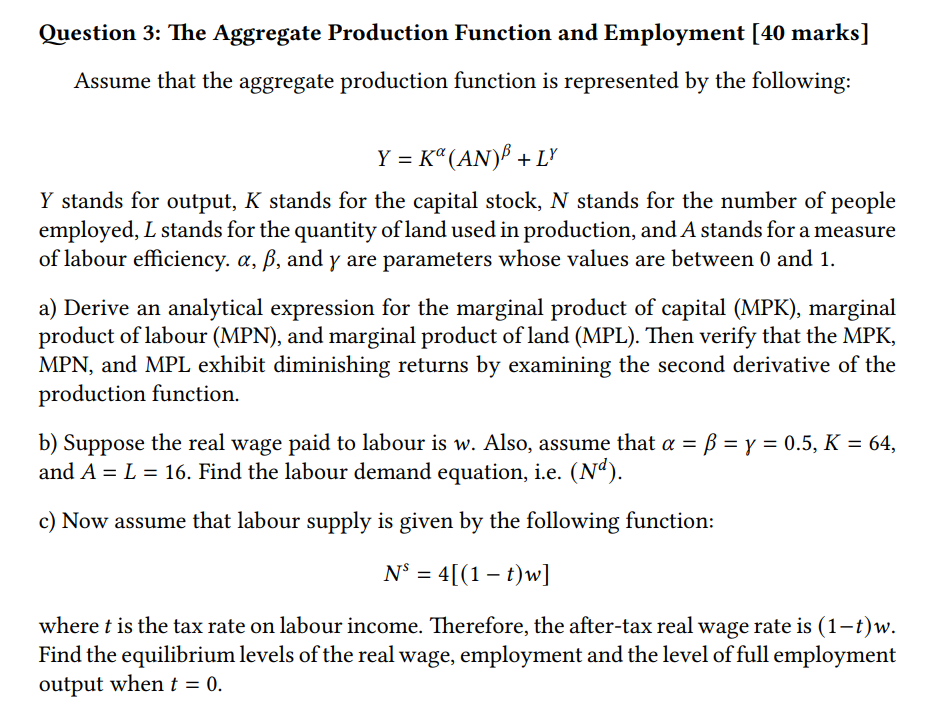 Solved Question 3: The Aggregate Production Function and | Chegg.com