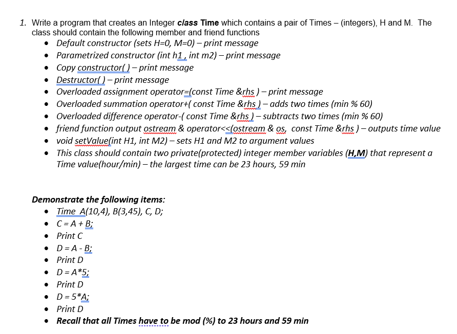 Solved 1 Write A Program That Creates An Integer Class Time 