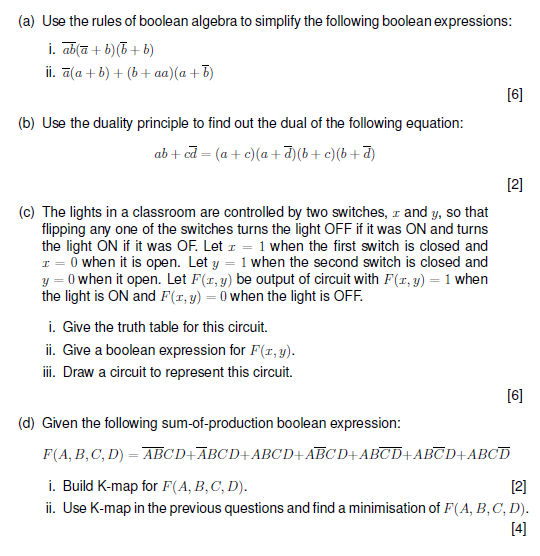 Solved (a) Use the rules of boolean algebra to simplify the | Chegg.com