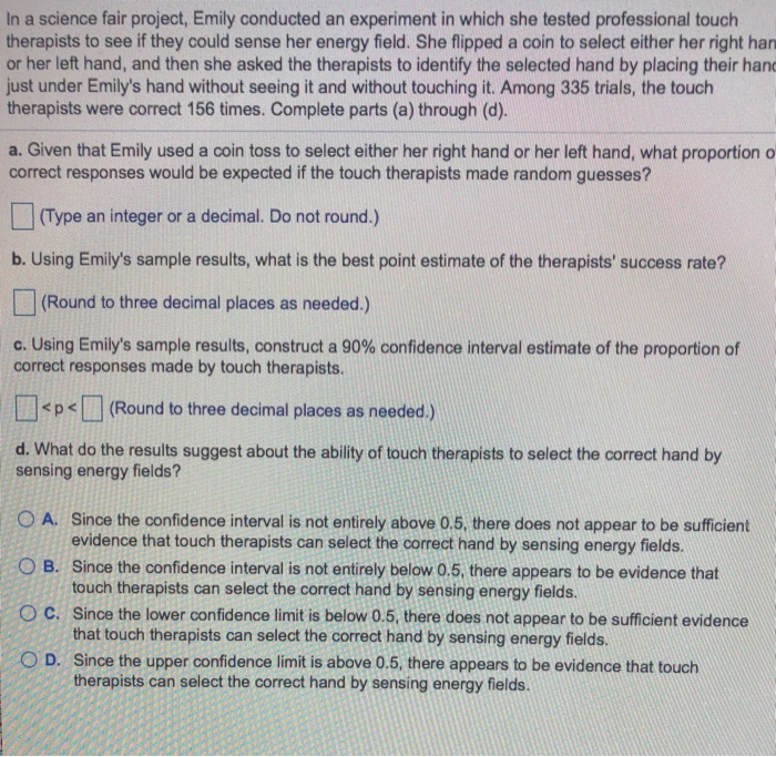 Solved In a science fair project, Emily conducted an | Chegg.com