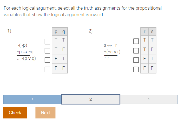 Solved For each logical argument, select all the truth | Chegg.com
