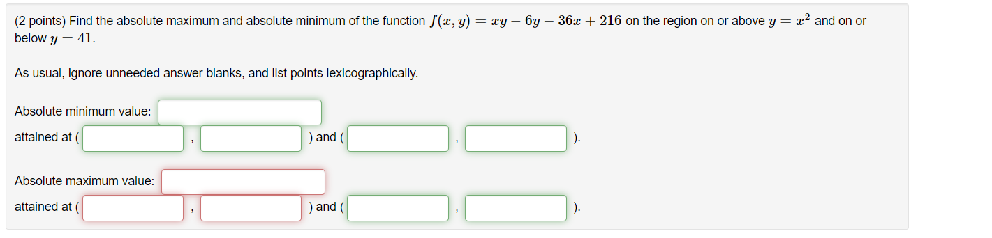 Solved (2 points) Find the absolute maximum and absolute | Chegg.com