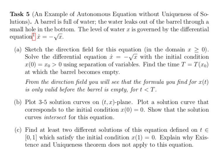 Task 5 (An Example of Autonomous Equation without | Chegg.com