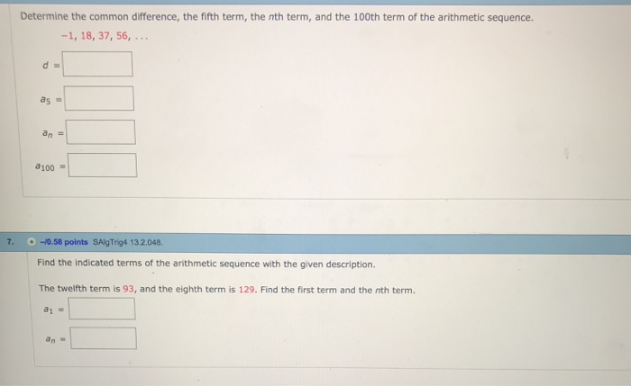 Solved Determine the common difference, the fifth term, the | Chegg.com