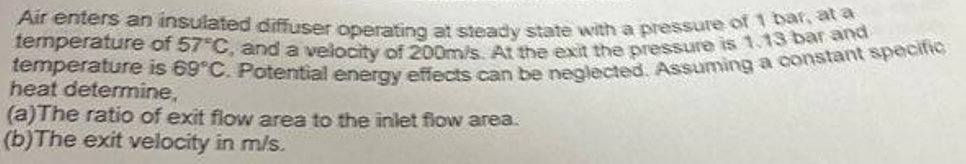 Solved Air enters an insulated diffuser operating at steady | Chegg.com