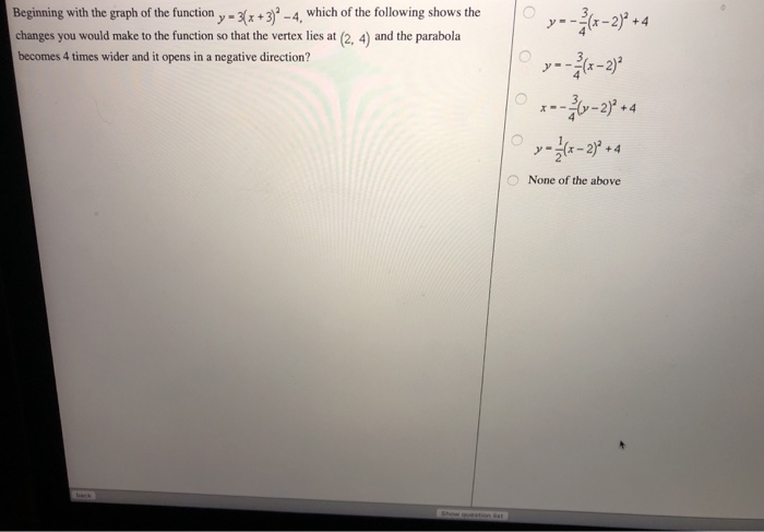 Solved Beginning with the graph of the function y 3x+3)-4, | Chegg.com