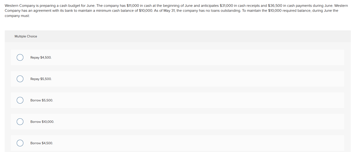 Solved company must: Multiple Choice Repay $4,500. Repay | Chegg.com