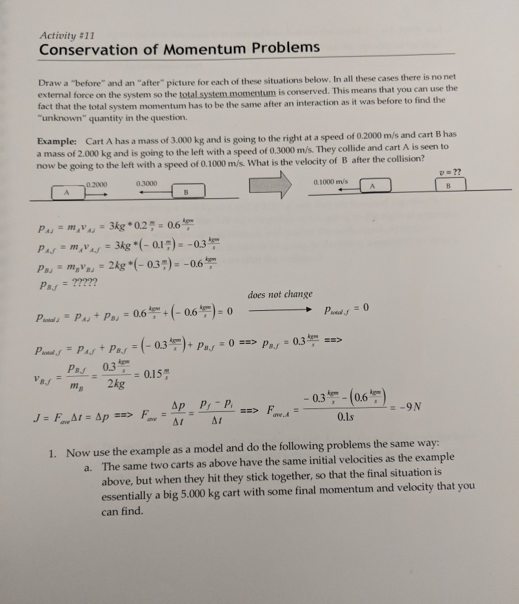Solved Activity #11 Conservation of Momentum Problems Draw a | Chegg.com