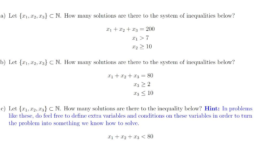 Let {x1,x2,x3}⊂N. How many solutions are there to the | Chegg.com