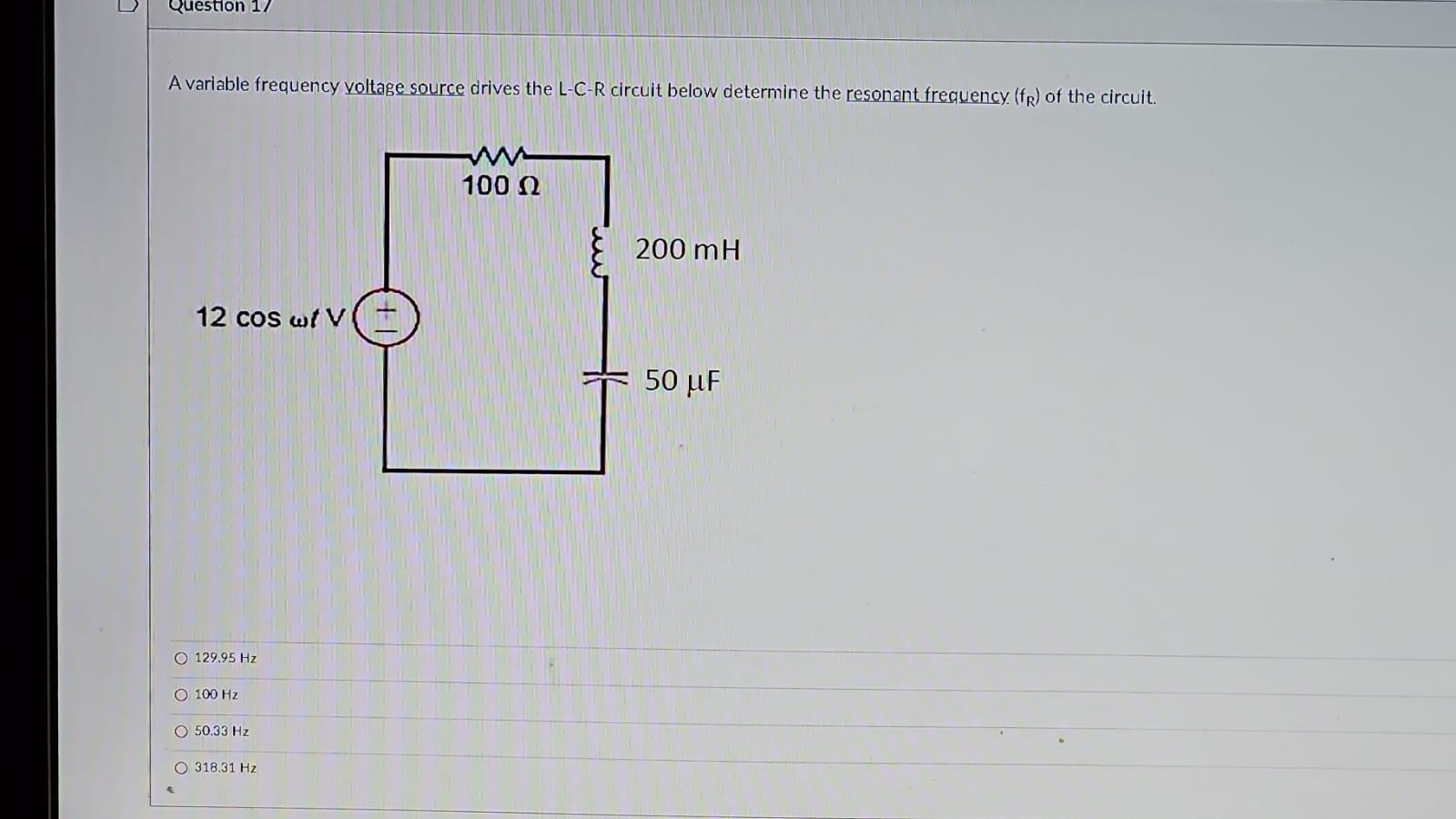 Solved A Variable Frequency Voltage Source Drives The L C R 