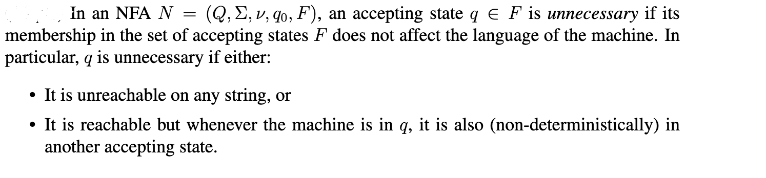 Solved In an NFA N=(Q,Σ,ν,q0,F), an accepting state q∈F is | Chegg.com