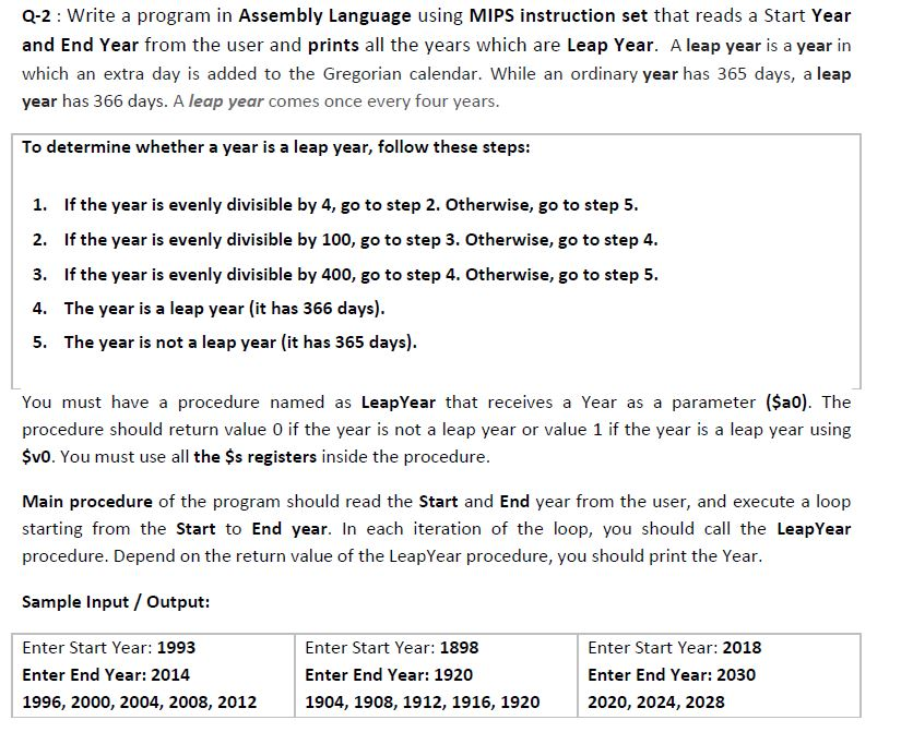 Solved Q-2: Write a program in Assembly Language using MIPS | Chegg.com