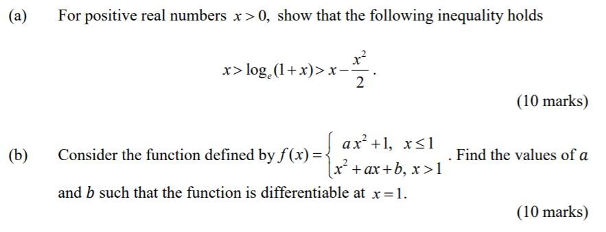 Solved (a) For positive real numbers x > 0, show that the | Chegg.com