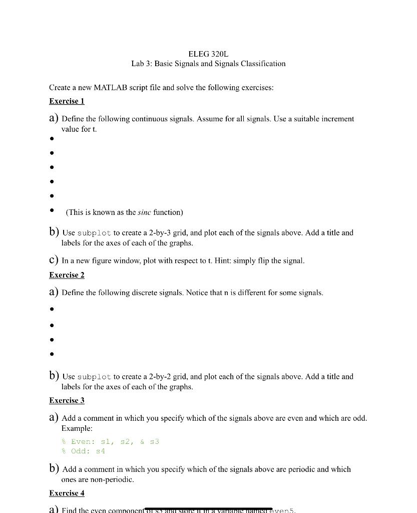 ELEG 320 L Lab 3: Basic Signals and Signals | Chegg.com