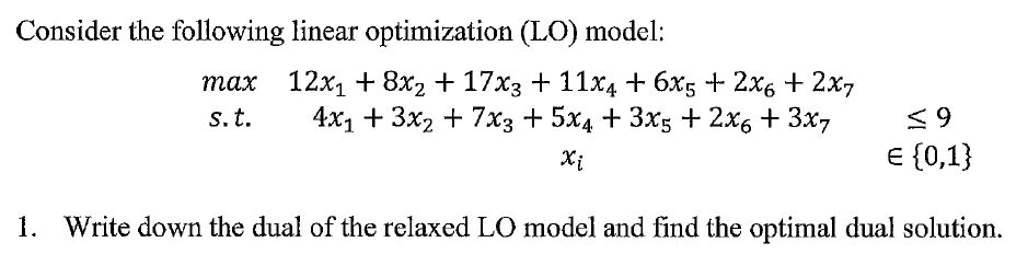 Solved Consider the following linear optimization (LO) | Chegg.com