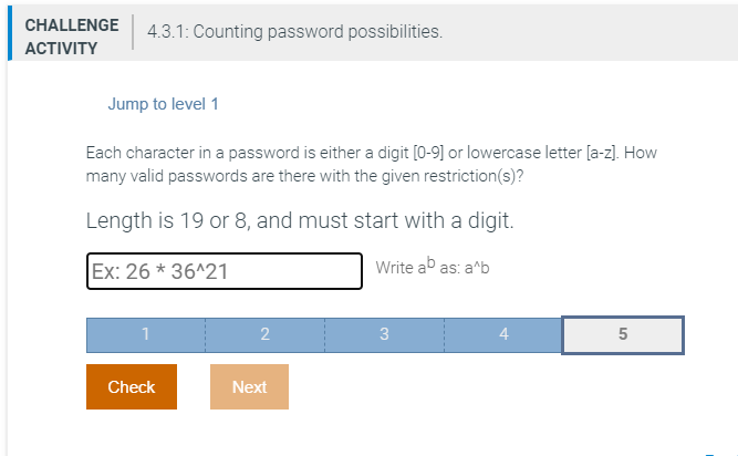 Solved CHALLENGE ACTIVITY 4.3.1: Counting password | Chegg.com