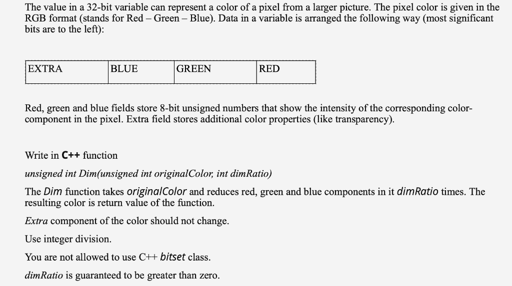 Solved The value in a 32-bit variable can represent a color | Chegg.com