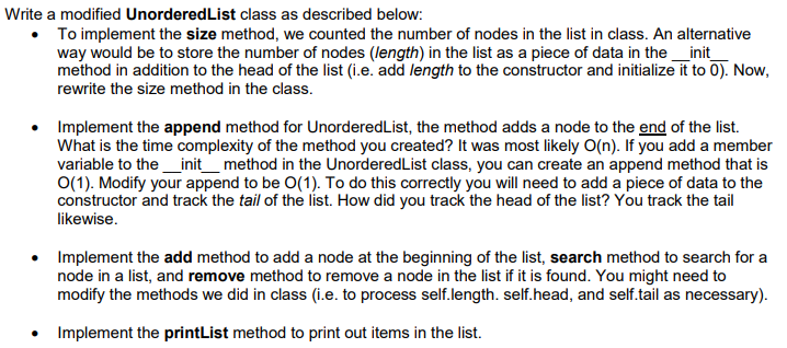 Solved Class Unorderedlist Def Initself Selfhead 