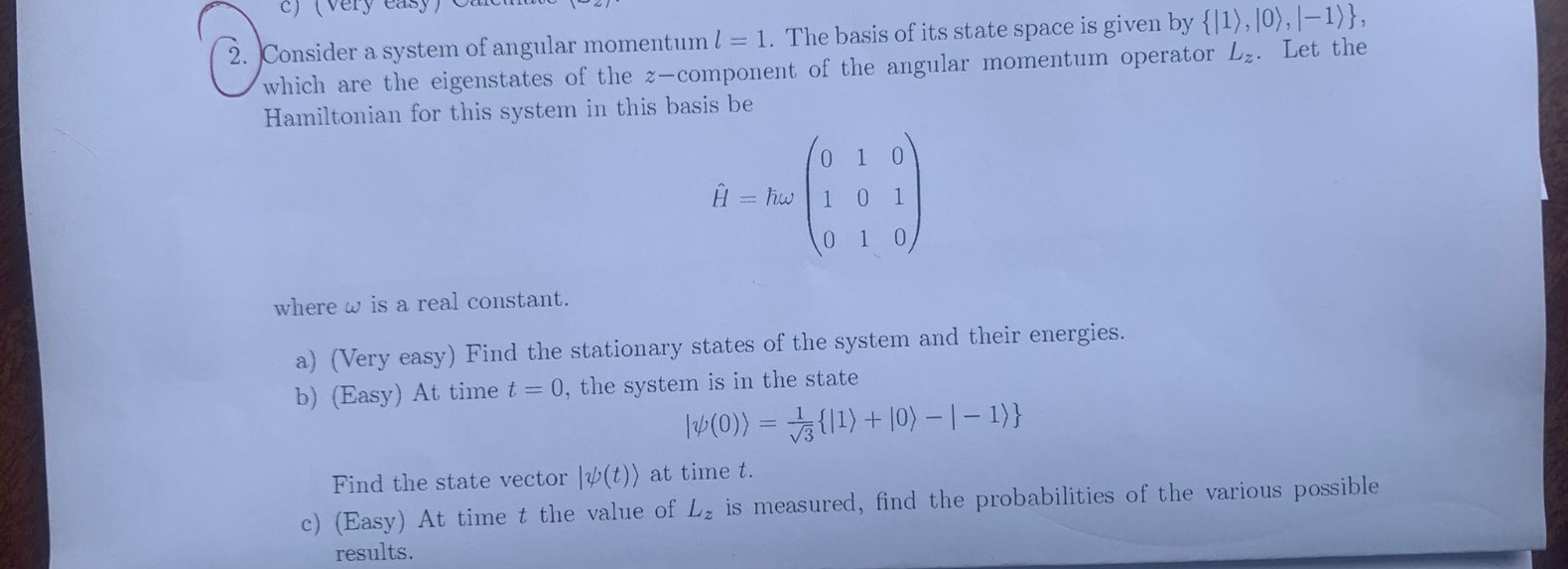 Solved 2. Consider a system of angular momentum l=1. The | Chegg.com
