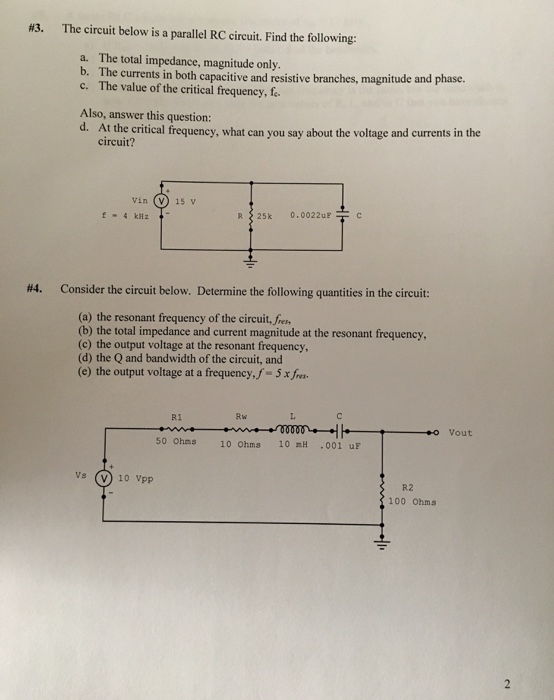 Solved #3. The circuit below is a parallel RC circuit. Find | Chegg.com