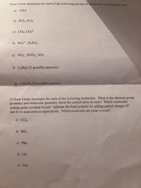 Solved Draw Lewis structures for each of the following | Chegg.com