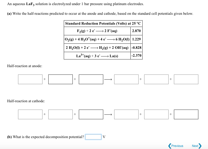 Solved An aqueous LaF3 solution is electrolyzed under 1 bar | Chegg.com