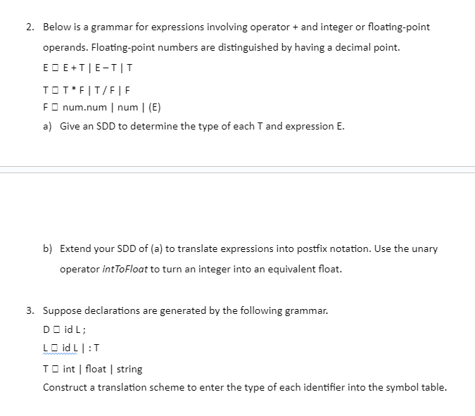 2. ﻿Below is a grammar for expressions involving | Chegg.com