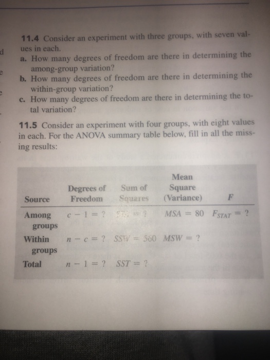 Solved 11.4 Consider an experiment with three groups, with | Chegg.com