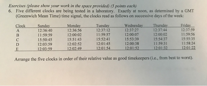 Solved Five different clocks are being tested in a | Chegg.com