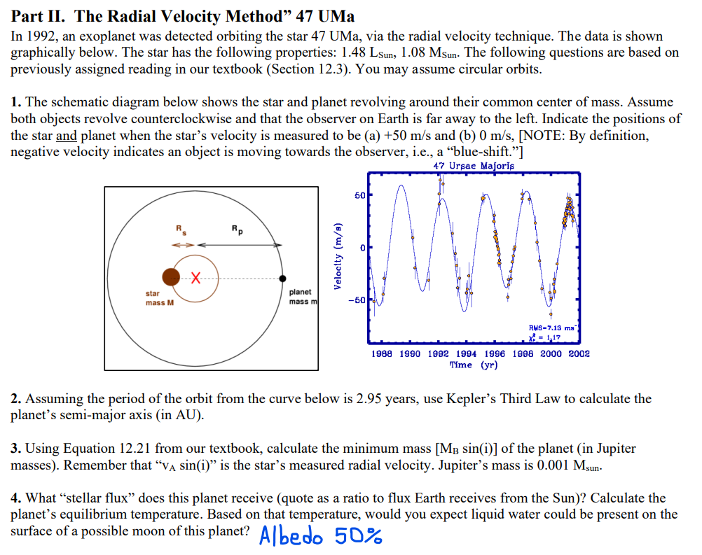 Solved Part II. The Radial Velocity Method” 47 UMa In 1992, | Chegg.com