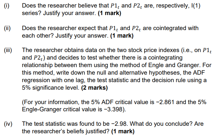 Suppose that a researcher has observations on the log | Chegg.com
