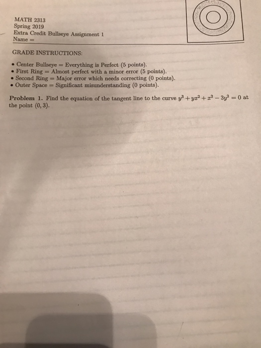 Solved MATH 2313 Spring 2019 Extra Credit Bullseye | Chegg.com