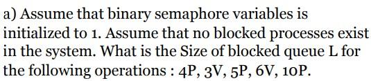 Solved Assume that binary semaphore variables is initialized | Chegg.com