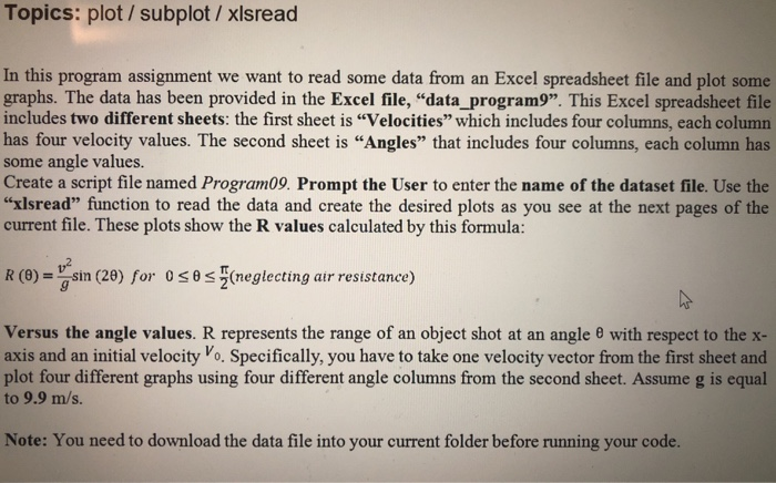 Topics: plot/ subplot / xlsread In this program | Chegg.com
